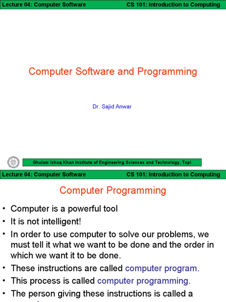 Computer Software and Programming: Dr. Sajid Anwar | PDF | C++ | Computing