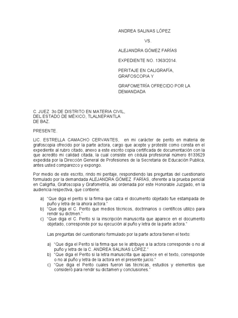 Ejemplo de Grafoscopia en Demanda | PDF | Testigo experto | Caligrafía