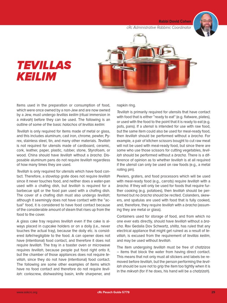 Tevillas Keilim: Rabbi Dovid Cohen | PDF | Kitchen Utensil | Cookware ...