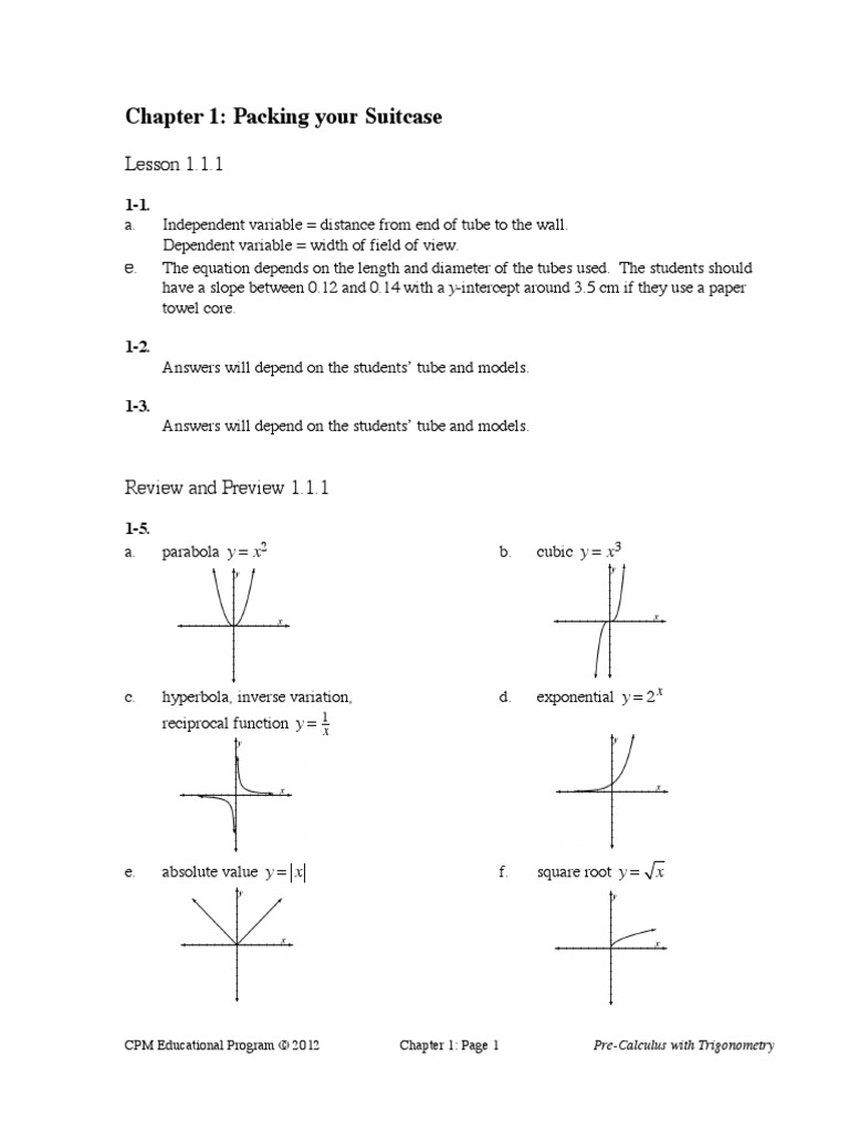 CPM Precalculus Chapter 01 Solutions | PDF | Trigonometric Functions ...