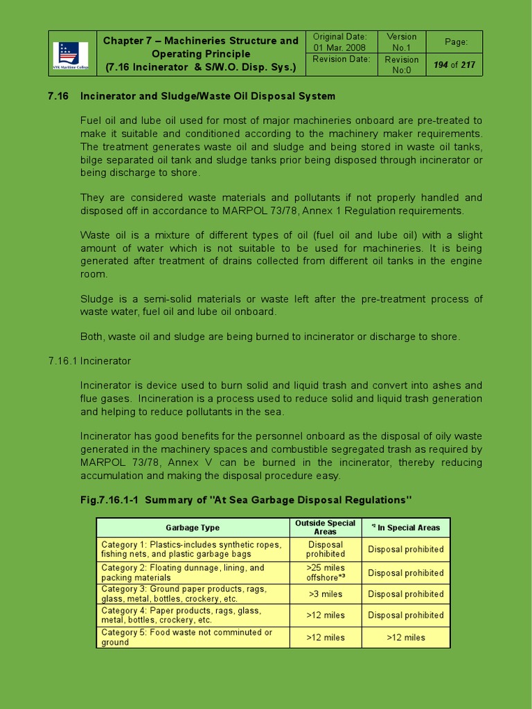 7.16NYK Engine Cadet Course Handouts (Incinerator) | PDF | Incineration ...