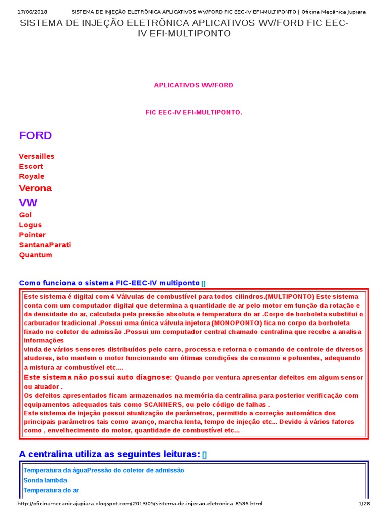 Eec IV | PDF | Injeção eletrônica | Sistema de ignição