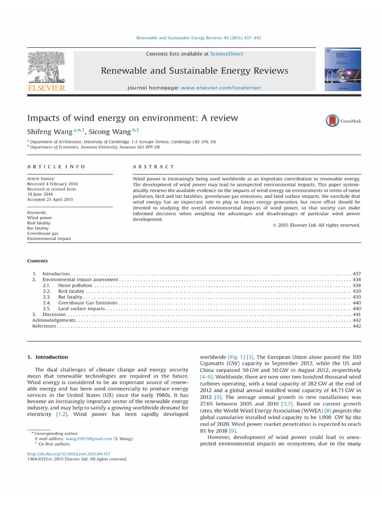 Impacts of Wind Energy On Environment | PDF