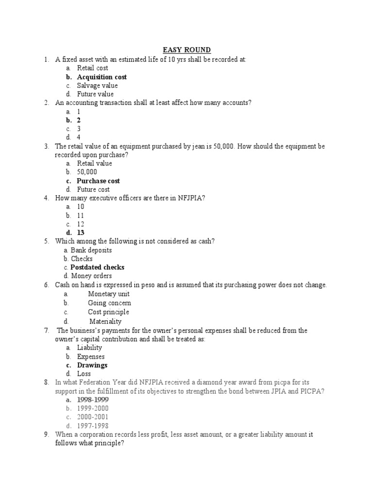Accounting Principles Assessment: A Collection of Multiple Choice ...