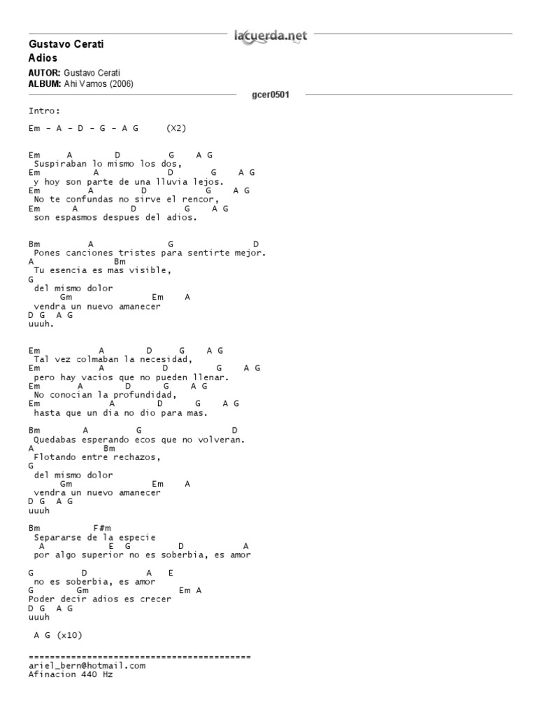 Gustavo Cerati, Adios - Letra y Acordes | PDF