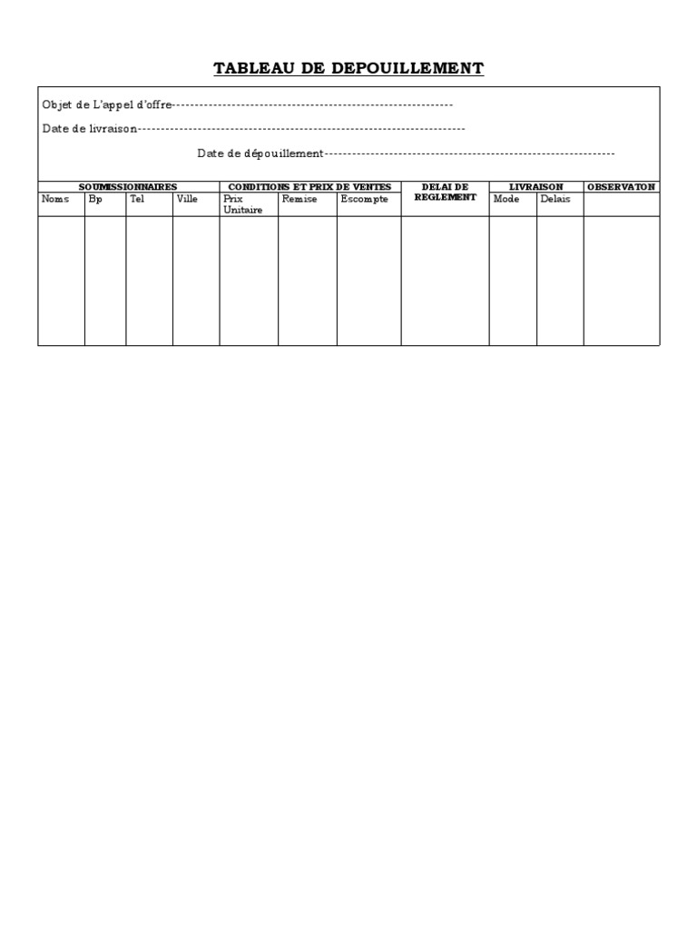 Tableau de Depouillement | PDF