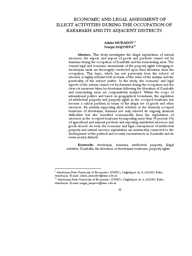 Illicit Activities During The Occupation of Karabakh and Its Adjacent ...