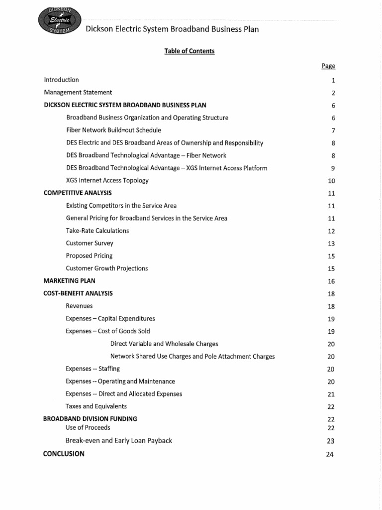 Dickson Electric System's Broadband Business Plan | PDF