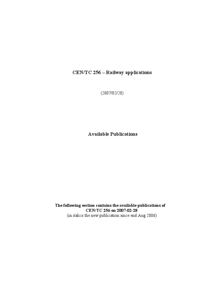 CEN/TC 256 Railway Standards Overview | PDF | Track (Rail Transport ...