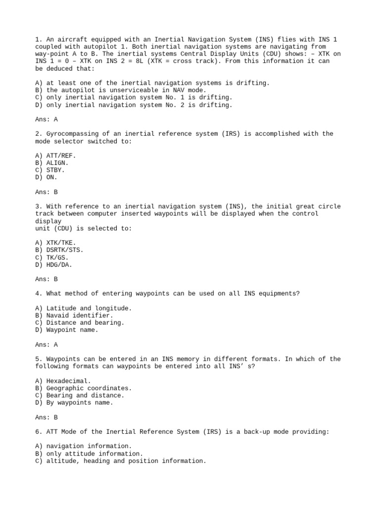 Aircraft INS & IRS Systems Guide | PDF | Inertial Navigation System ...