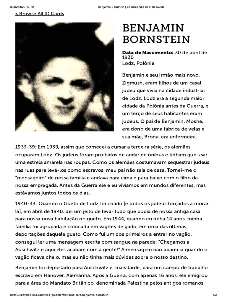 A vida de Benjamin Bornstein durante o Holocausto | PDF | O Holocausto ...