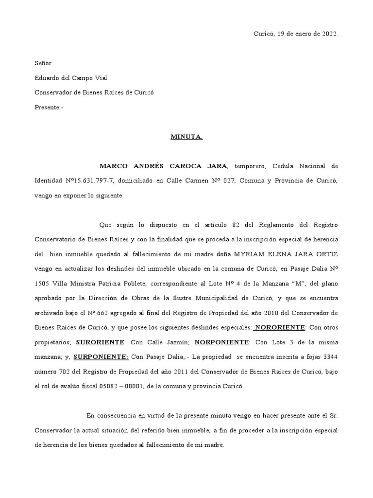 Minuta CBR de Deslindes | PDF