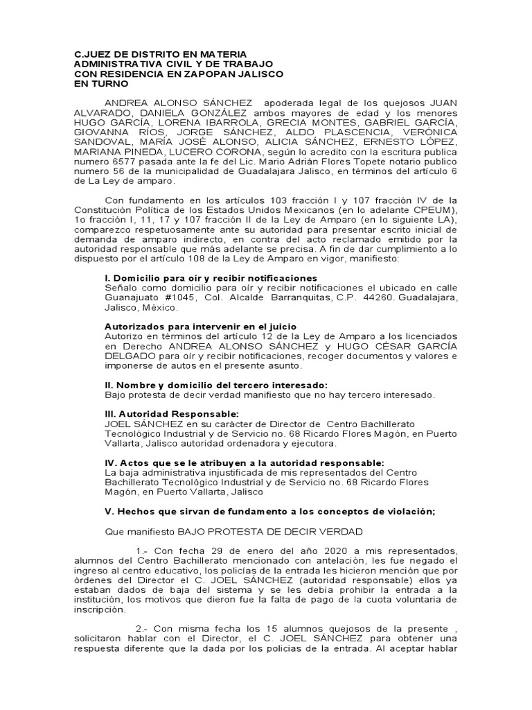 Amparo Cbtis | PDF | Violación | Derechos humanos