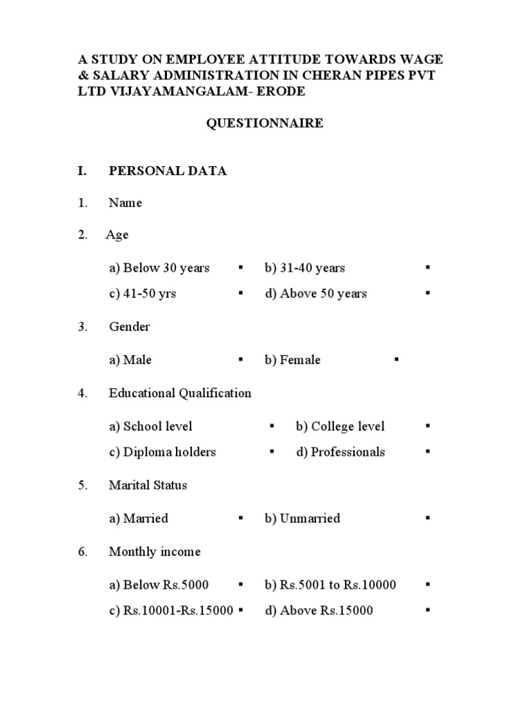 Questionnaire | PDF | Job Security | Employment