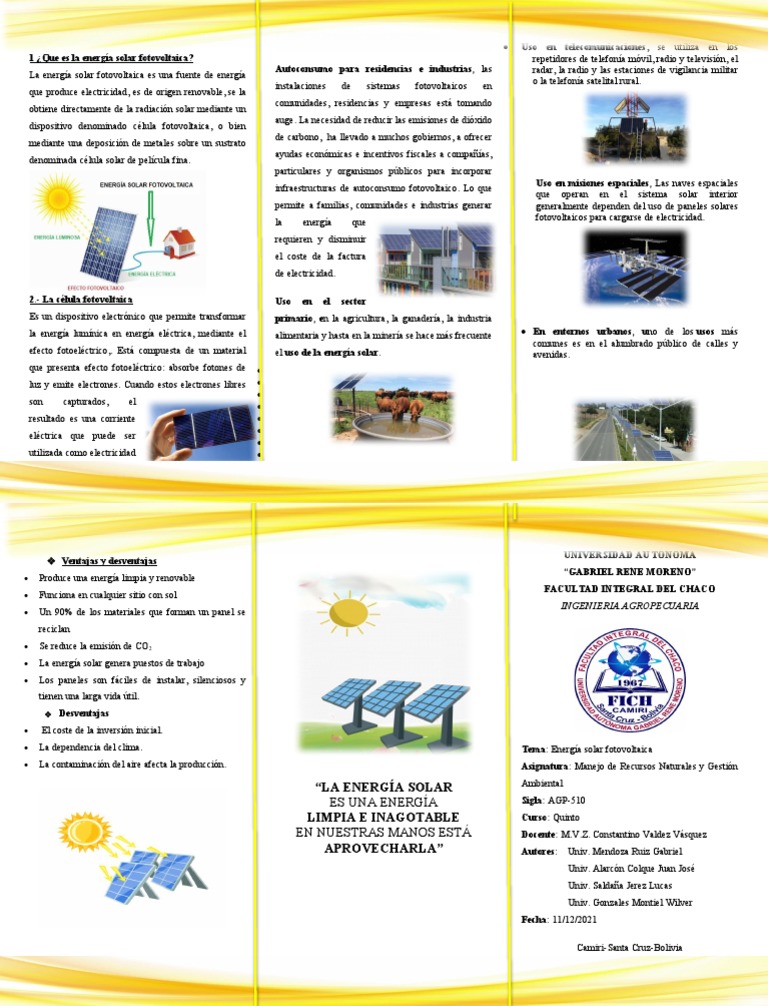 Triptico Fotovoltaico | PDF | Fotovoltaica | Energía solar
