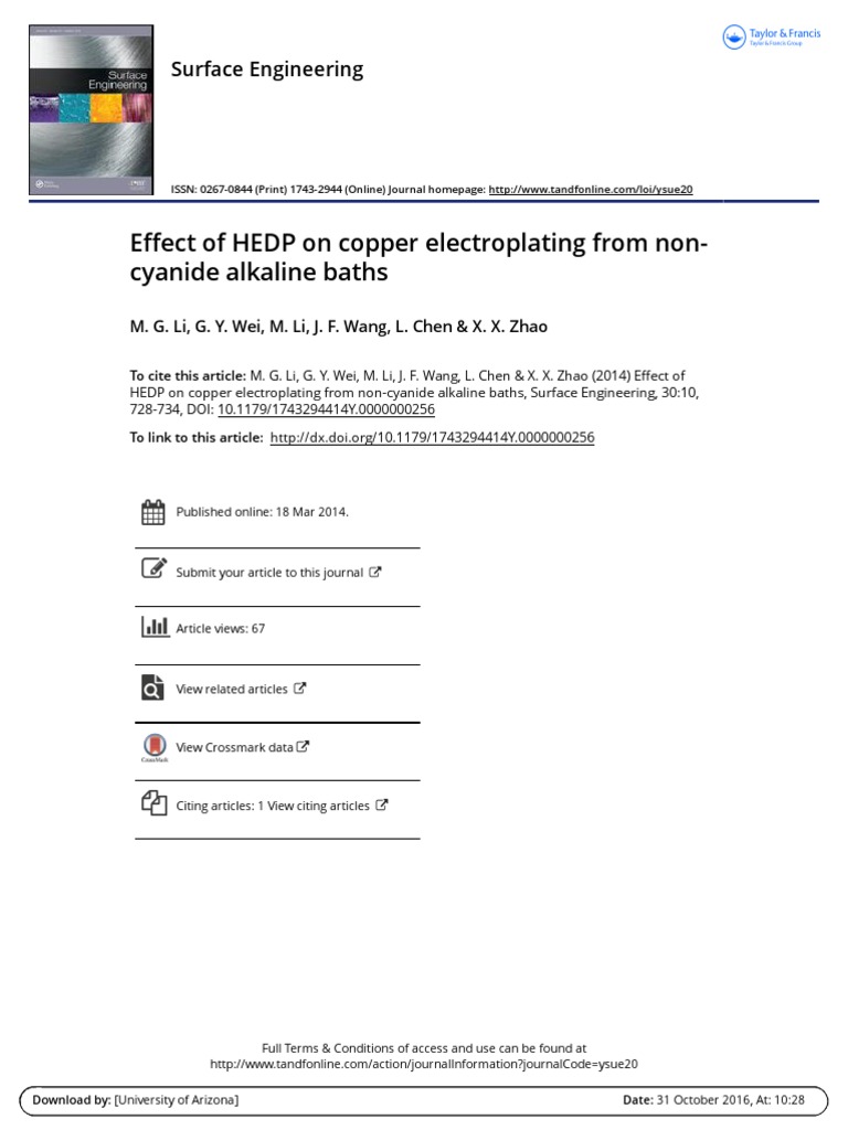 HEDP's Impact on Copper Electroplating | PDF | Electrochemistry | Ph