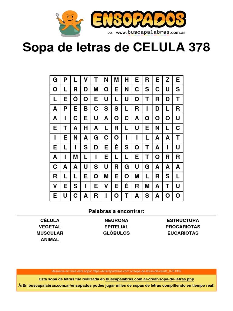 Sopa de Letras: Células Vegetales y Animales | PDF