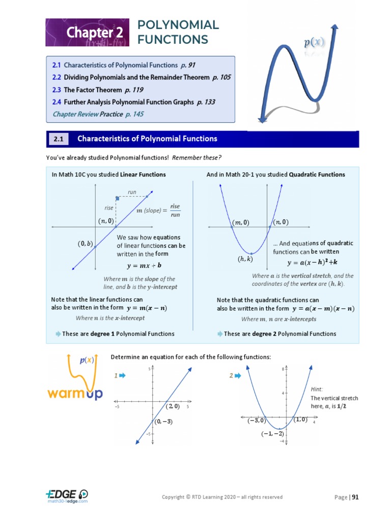 2.1 - Characteristics of Polynomial Functions Math 30-1 | PDF ...
