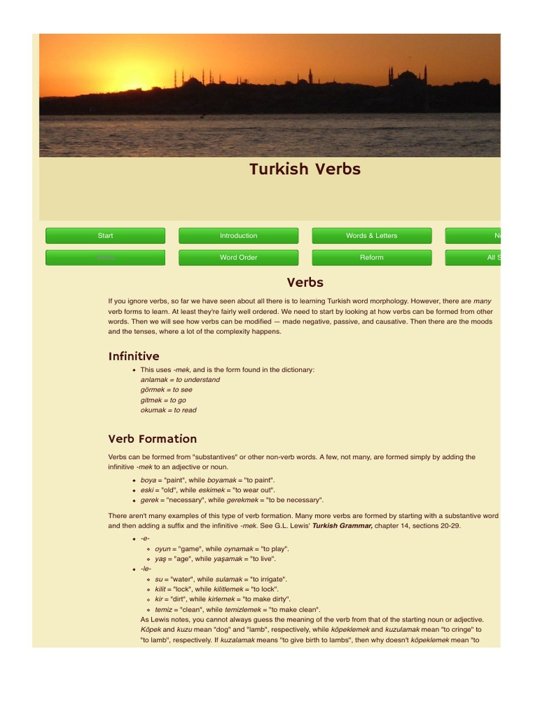 Turkish Verbs - Basics O'f Turkish Grammar I | PDF | Verb | Grammatical ...