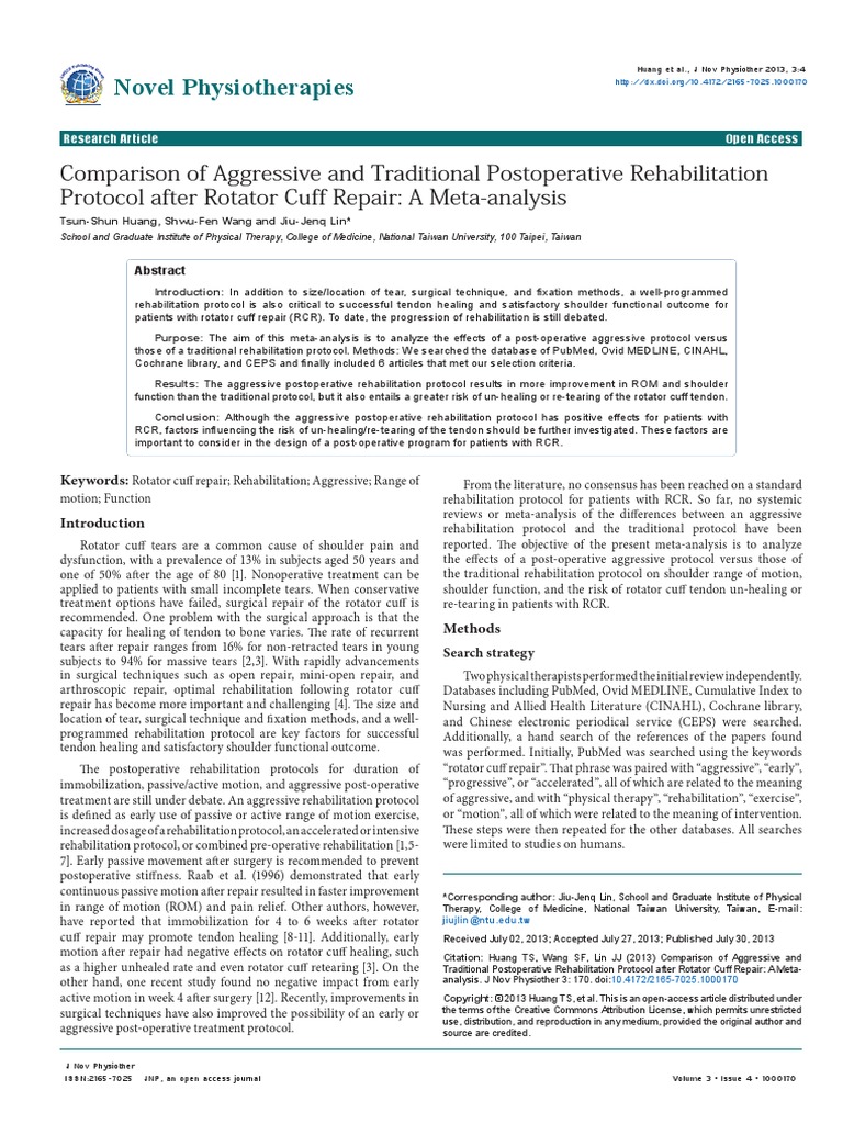 Comparison of Aggressive and Traditional Postoperative Rehabilitation ...