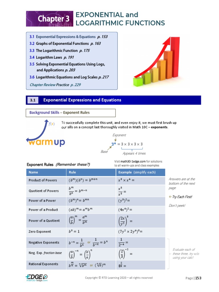 3.1 - Exponential Expressions and Equations Math 30-1 | PDF | Equations ...