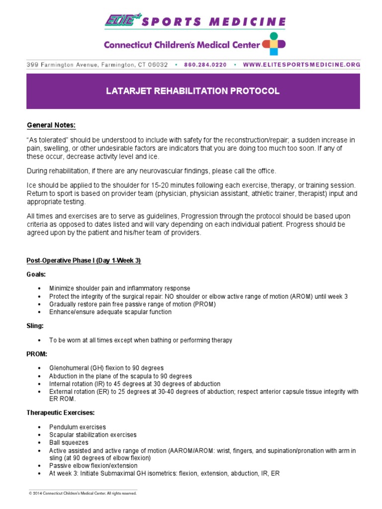 Latarjet Surgery Rehab Guide | PDF | Anatomical Terms Of Motion | Shoulder