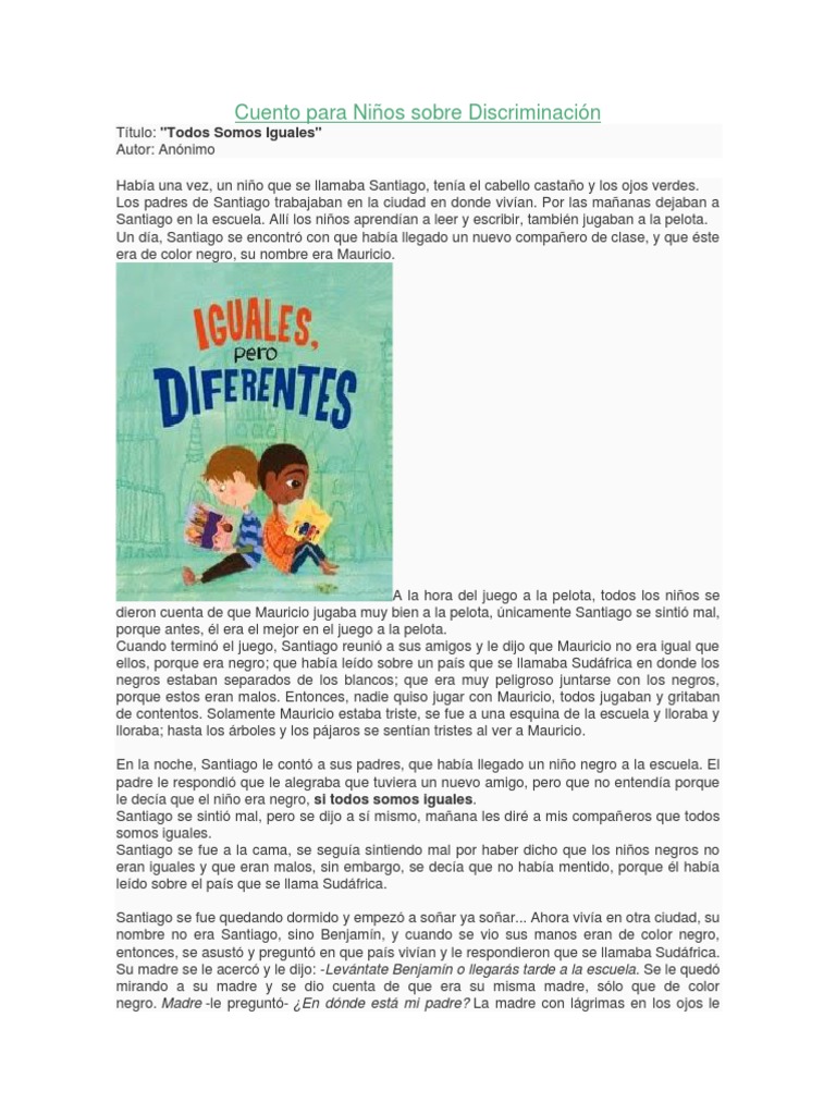 Cuento Para Niños Sobre Discriminación Pdf