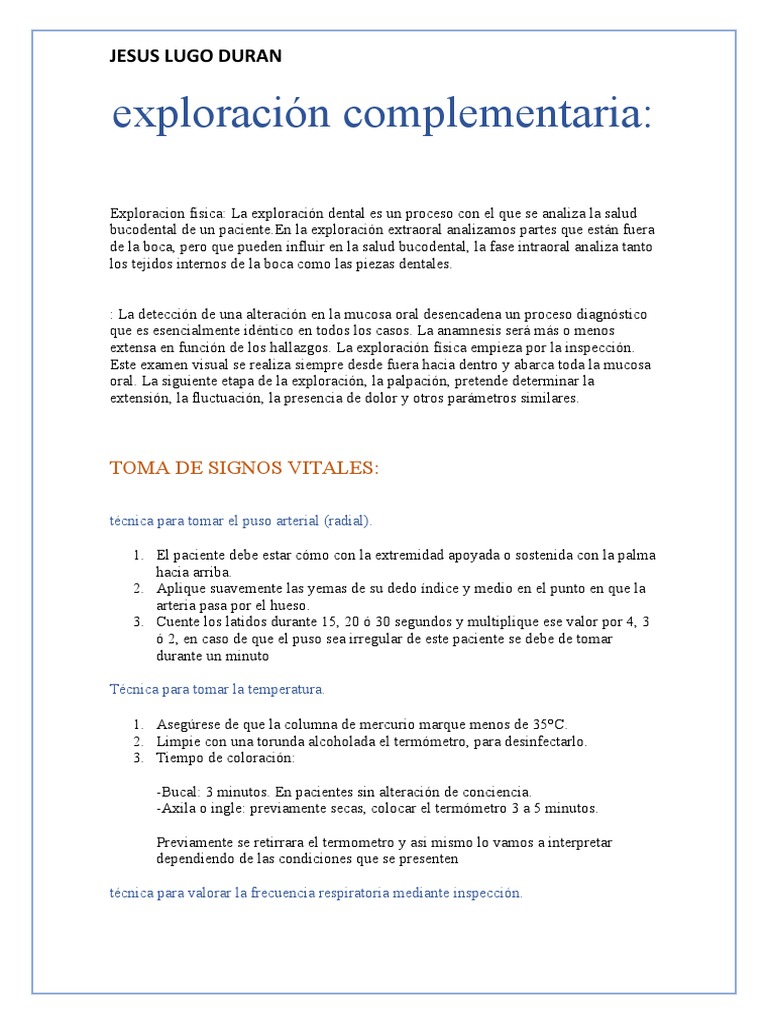 Protocolo de Exploracion Complementaria | PDF | Lengua | Presión sanguínea