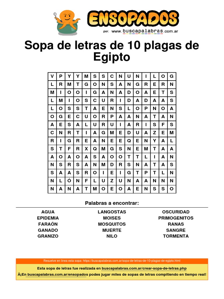 Sopa de Letras de 10 Plagas de Egipto | PDF | Moisés | Tres festivales ...