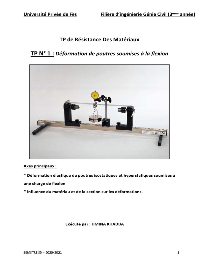 TP1 - Flexion - WP 100 Khadija | PDF | Flexion (matériau) | Module de Young