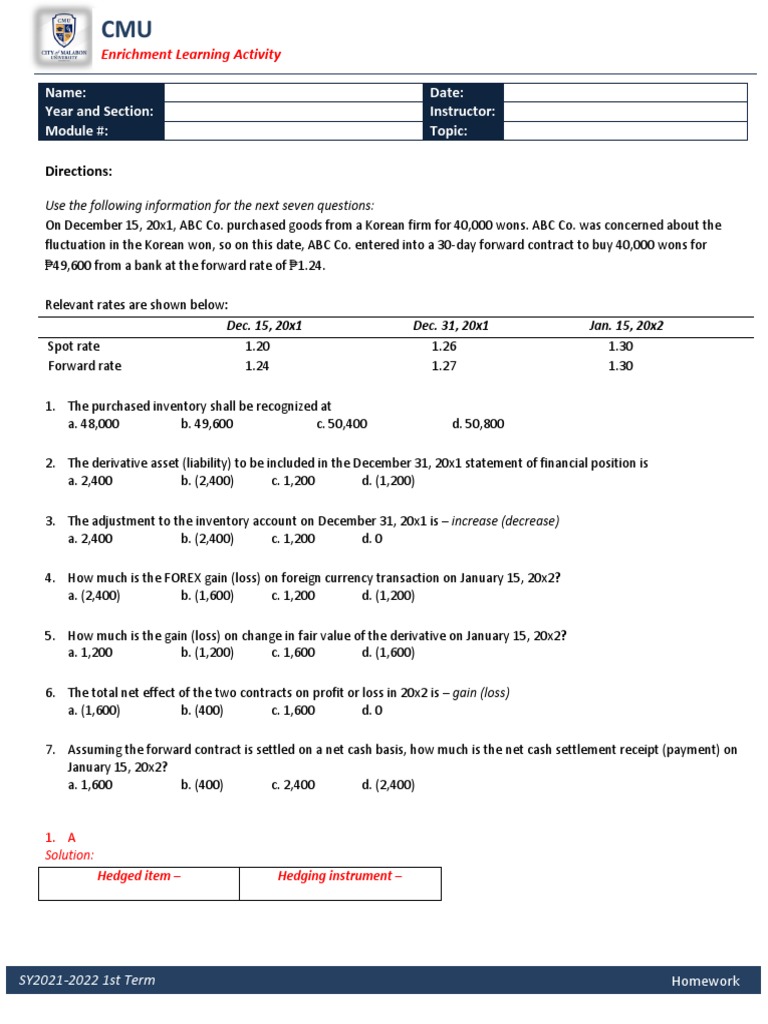 04 Homework - Answer Key | PDF | Foreign Exchange Market | Derivative ...