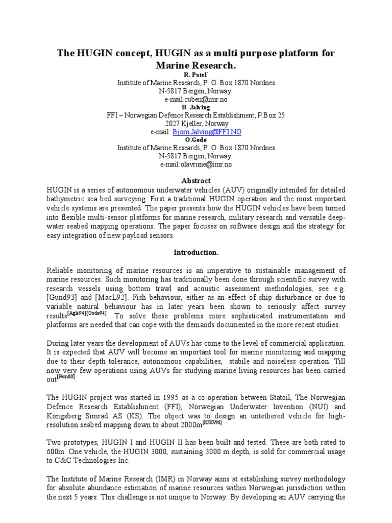 The HUGIN Concept, HUGIN As A Multi Purpose Platform For Marine ...