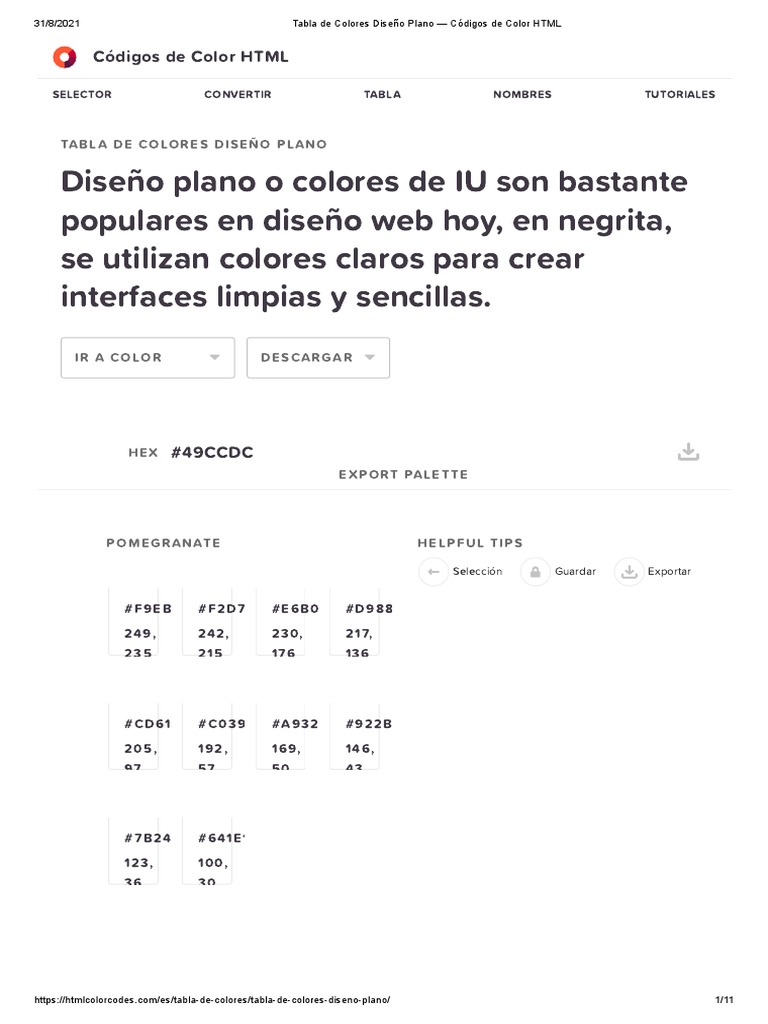 Tabla de Colores Diseño Plano - Códigos de Color HTML | PDF | Ajedrez ...