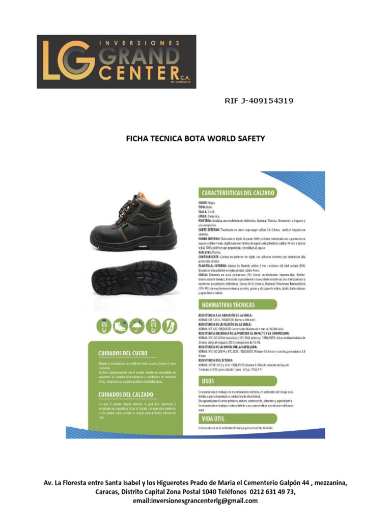 Ficha Tecnica Bota de Seguridad World Safety Obrero | PDF
