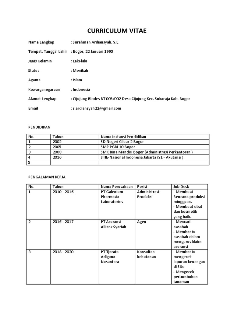 CV - Surahman Ardiansyah | PDF