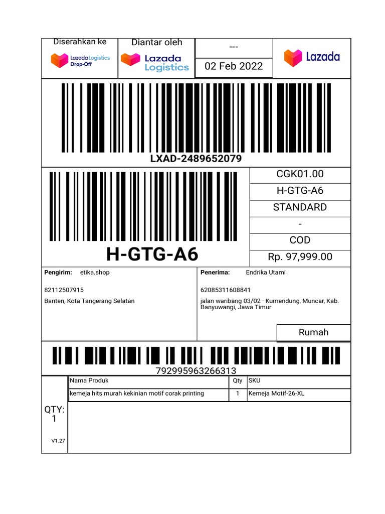 Contoh Resi Lazada | PDF