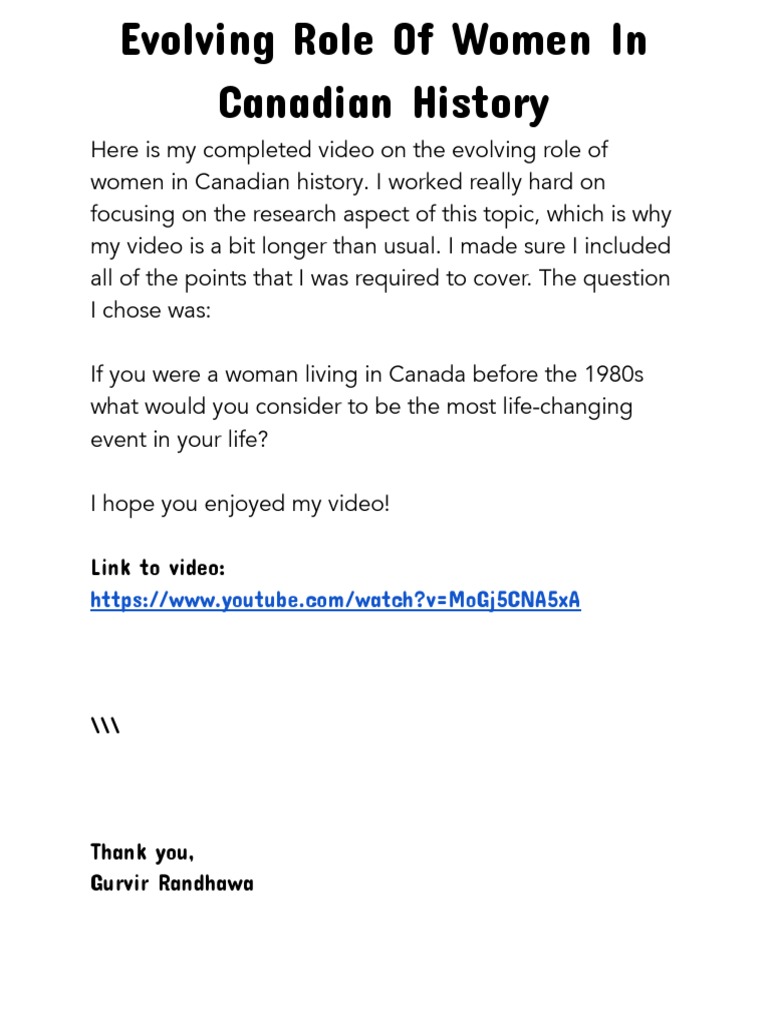 Evolving Role of Women in Canadian History | PDF