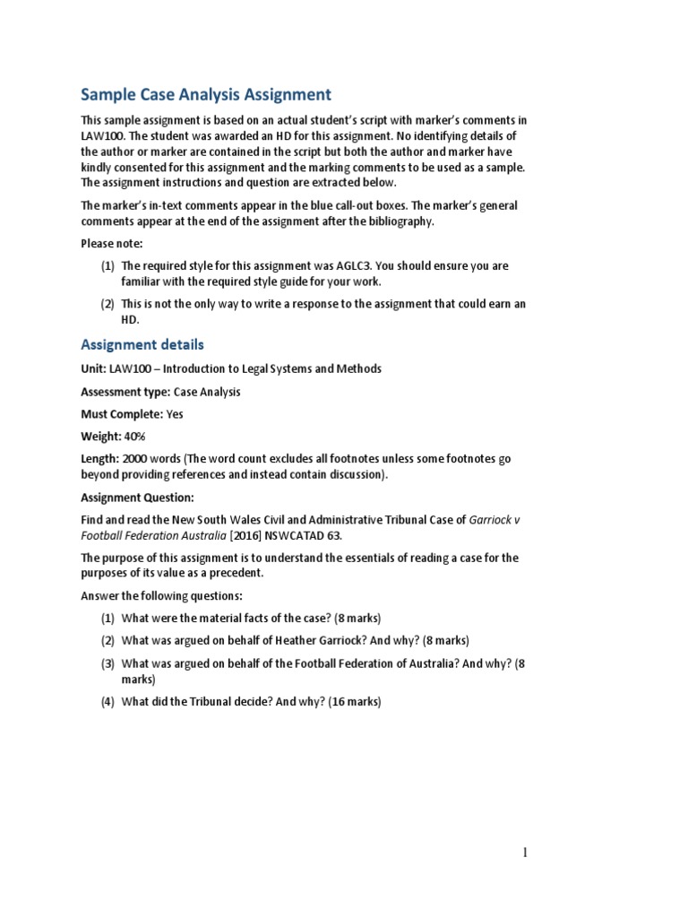 Sample Case Analysis Assignment - No 1 | PDF | Judgment (Law) | Discrimination