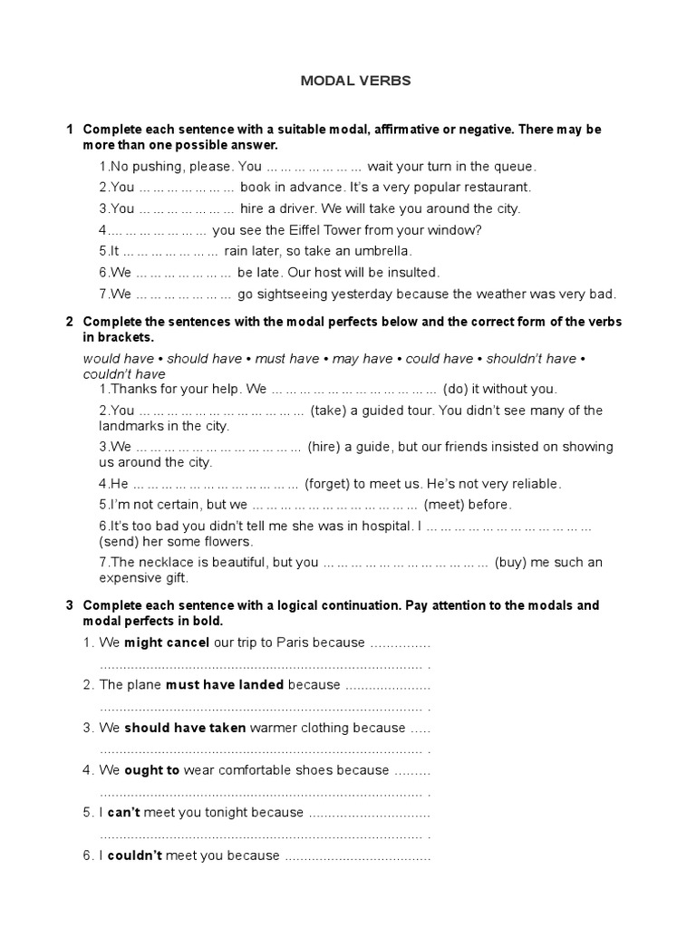 Modal Verbs Exercises and Key. 1 | PDF | Modal Logic