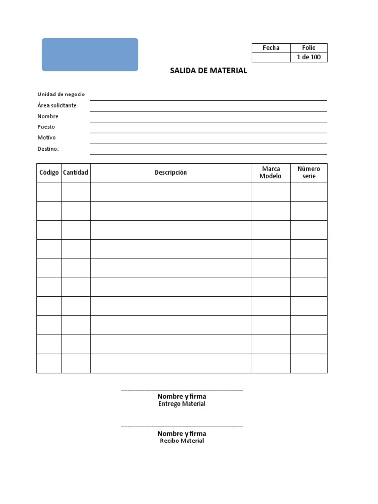 Formato De Salida De Material Pdf