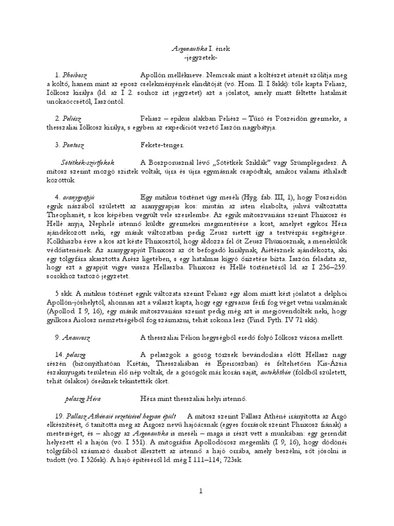 Argonautika Jegyzetek | PDF