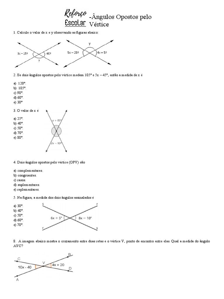 Angulos Opostos Pelo Vertice | PDF