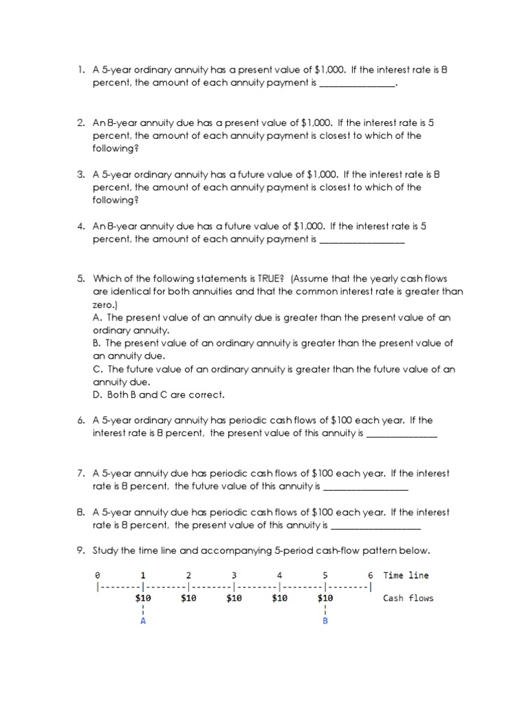 Annuities Quiz | PDF | Present Value | Interest