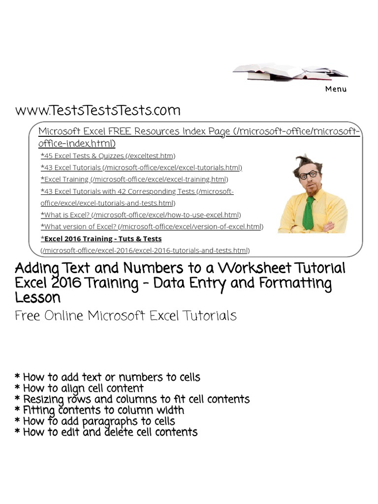 Adding Text And Numbers To A Worksheet In Excel 2016 Tutorial Excel 2016 Training Data Entry 