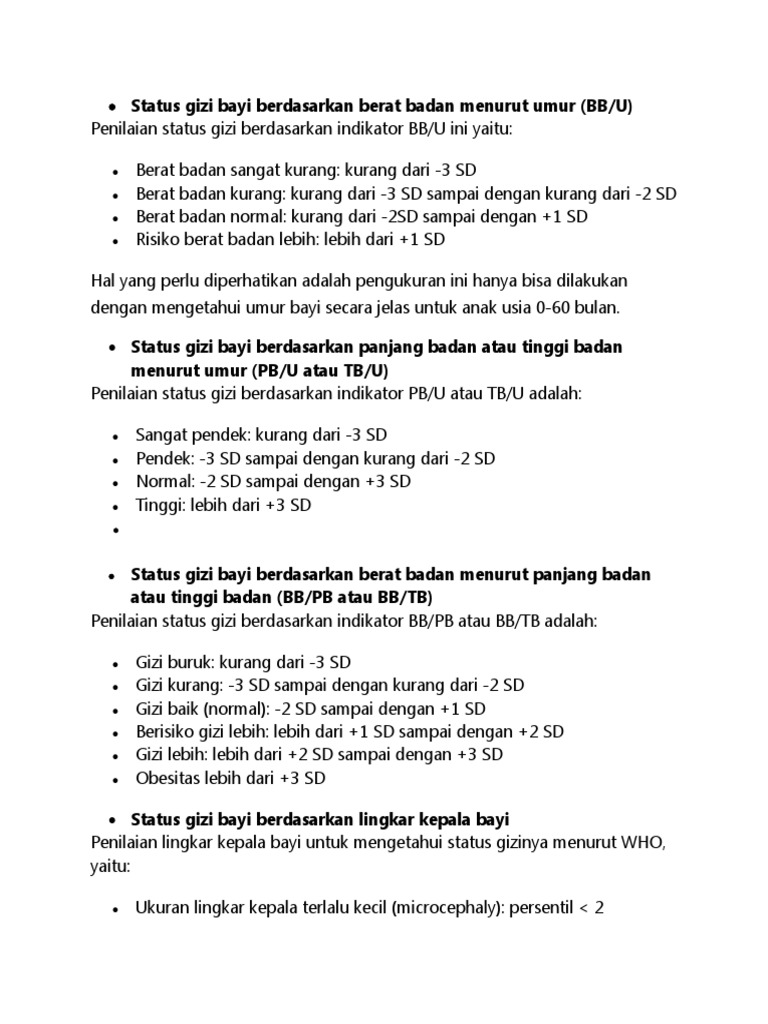 Status Gizi Bayi Berdasarkan Berat Badan Menurut Umur | PDF