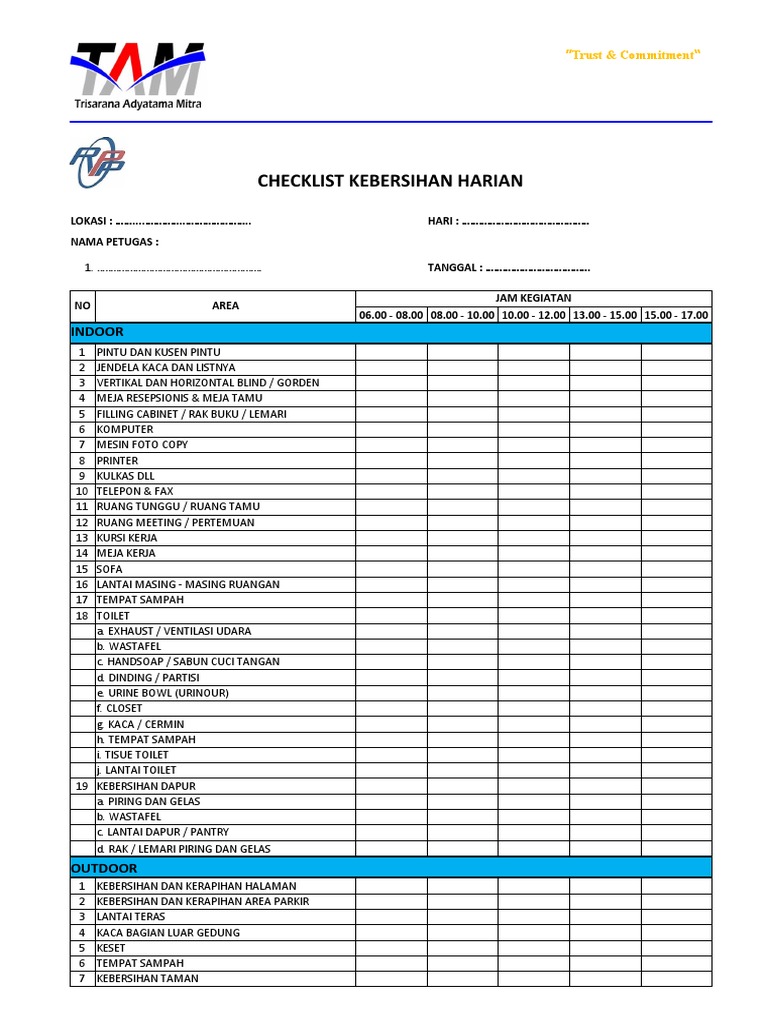 Form Checklist Kebersihan Baru | PDF