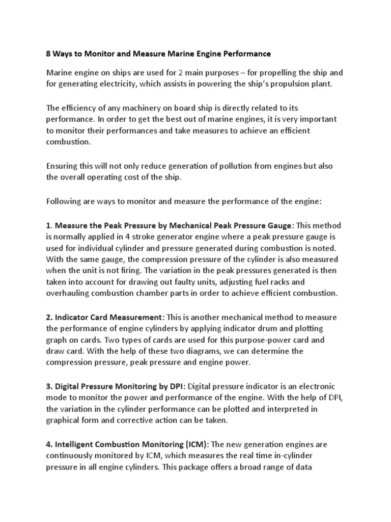 8 Ways Monitor Measure Engine Performance | PDF | Engines | Marine ...