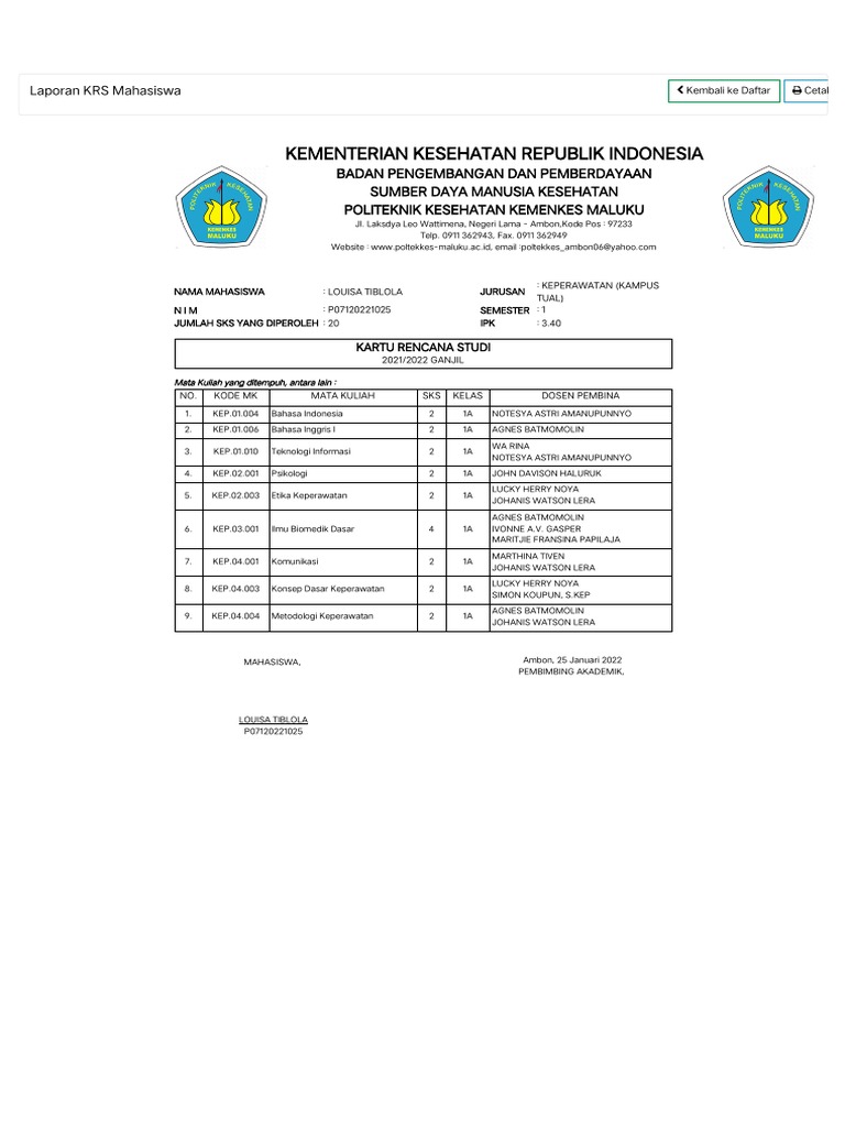 Laporan KRS Mahasiswa Ajay | PDF