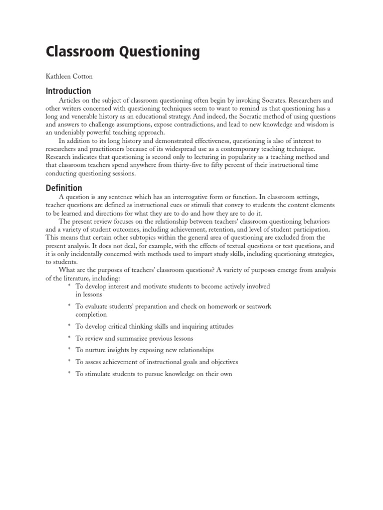 Effective Classroom Questioning Strategies | PDF | Reading ...