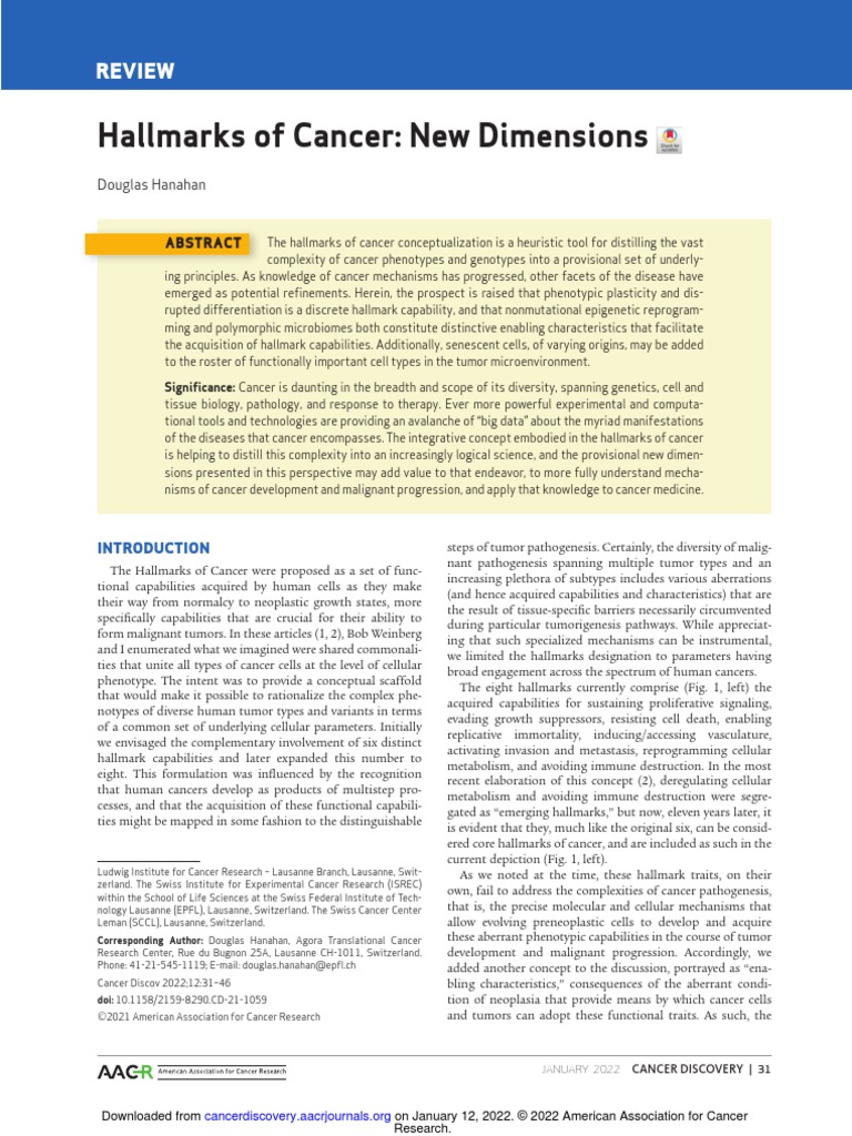Hallmarks of Cancer 2022 | PDF | Cellular Differentiation | Carcinogenesis